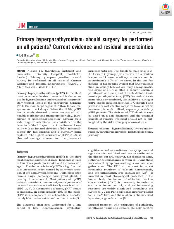 (PDF) Primary hyperparathyroidism: should surgery be performed on all patients? Current evidence ...
