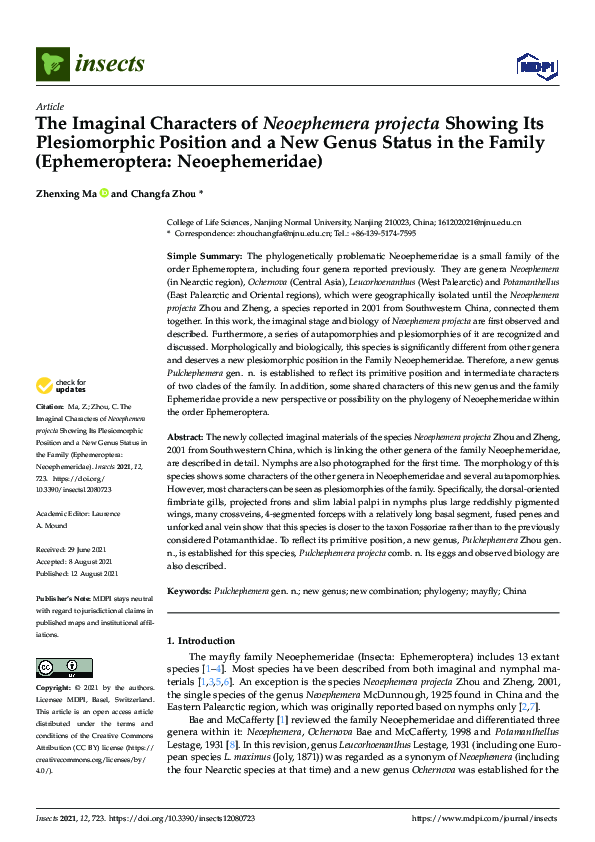(PDF) The Imaginal Characters of Neoephemera projecta Showing Its ...