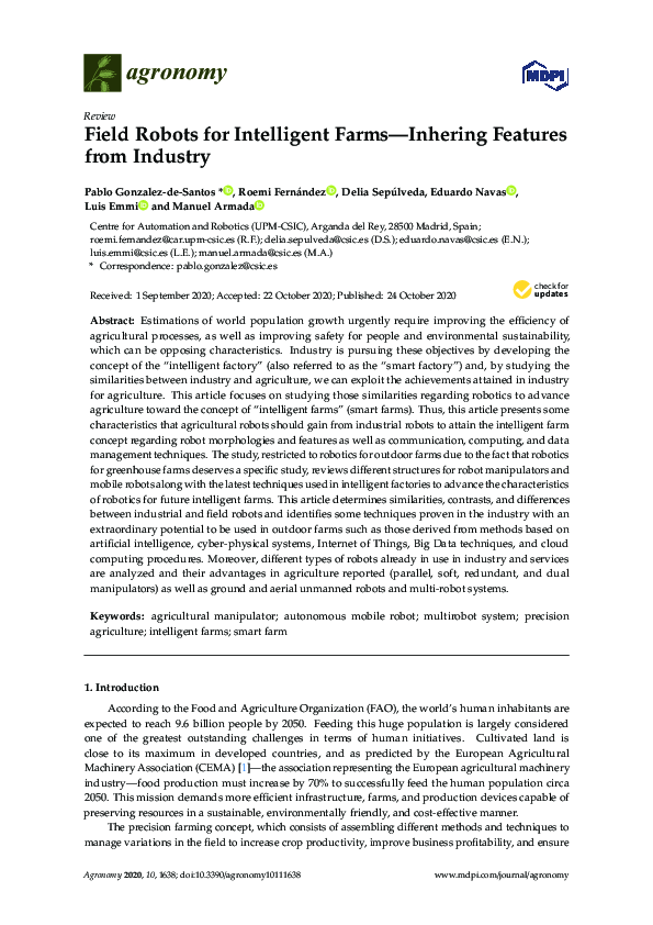 (PDF) Field Robots for Intelligent Farms—Inhering Features from Industry