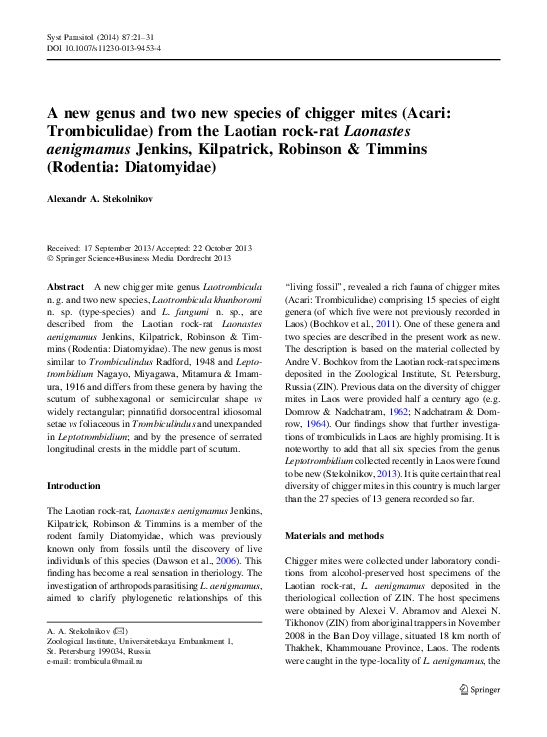 (PDF) A new genus and two new species of chigger mites (Acari ...