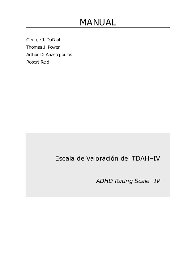 (PDF) Escala de valoración del TDAH. ADHD Rating Scale IV