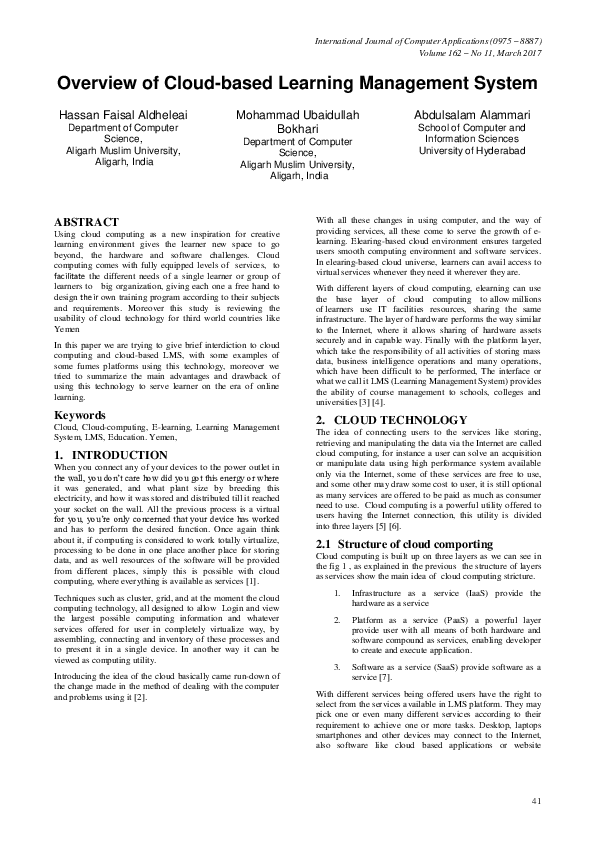 (PDF) Overview of Cloud-based Learning Management System