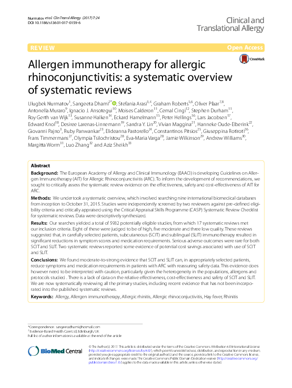 (PDF) Allergen immunotherapy for allergic rhinoconjunctivitis: protocol ...