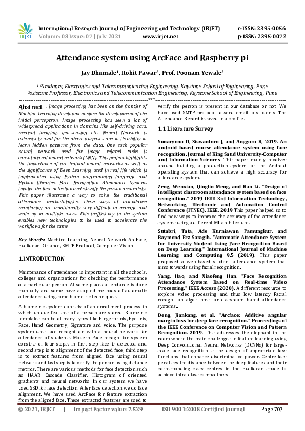 (PDF) IRJET- Attendance system using ArcFace and Raspberry pi