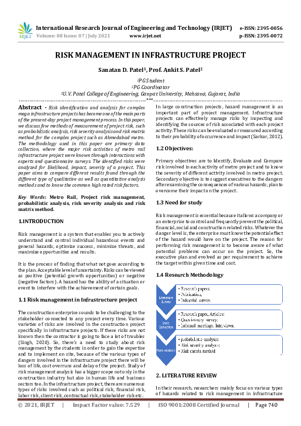 (PDF) RISK MANAGEMENT IN INFRASTRUCTURE PROJECT