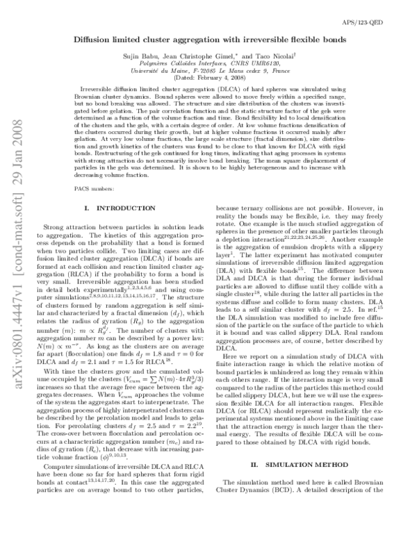 (PDF) Diffusion limited cluster aggregation with irreversible slippery bonds