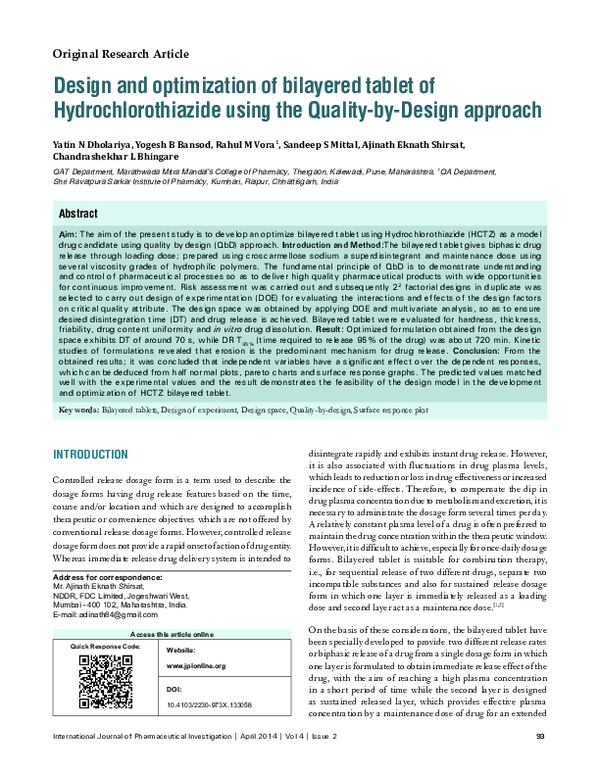 (PDF) Design and optimization of bilayered tablet of ...