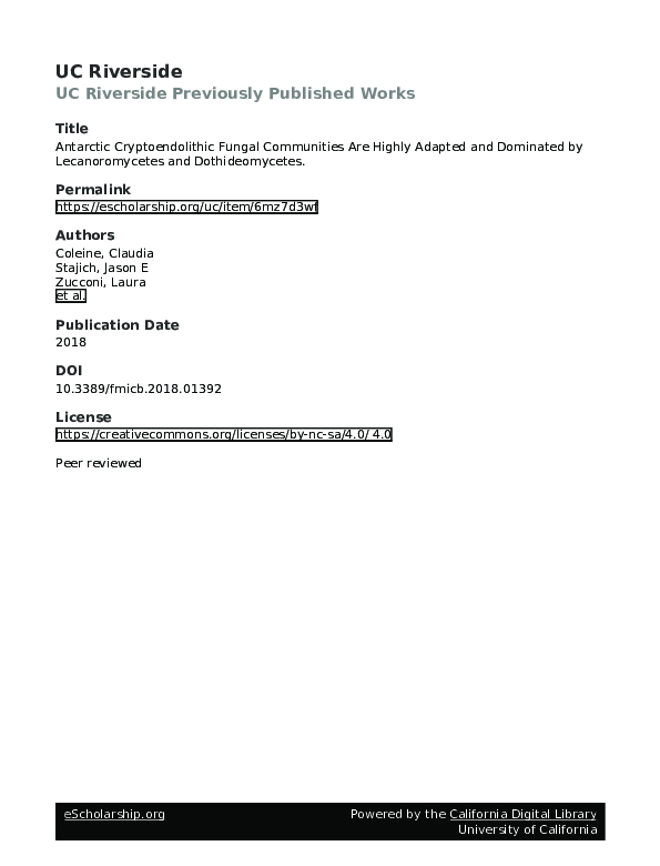 (PDF) Antarctic Cryptoendolithic Fungal Communities Are Highly Adapted ...