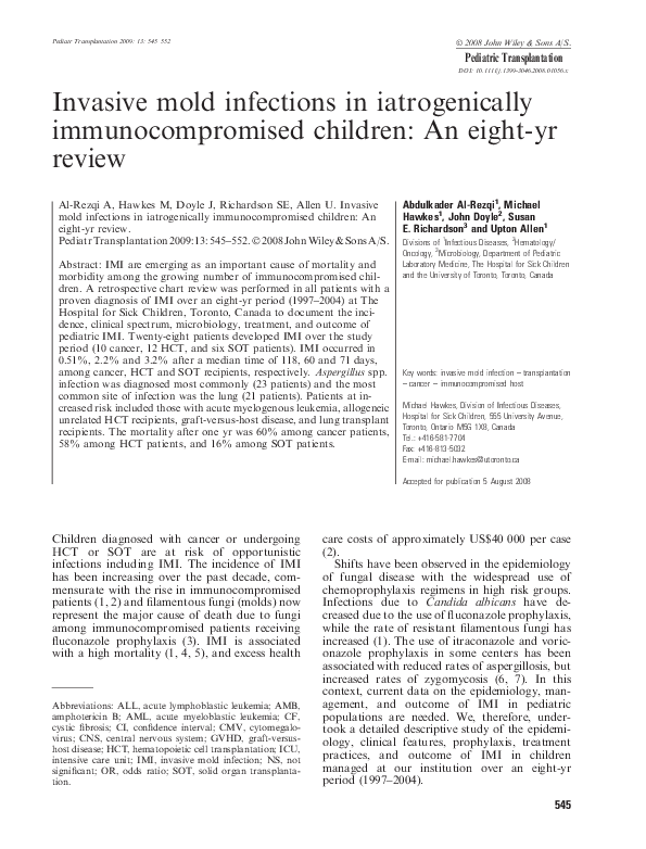 (PDF) Invasive mold infections in iatrogenically immunocompromised ...