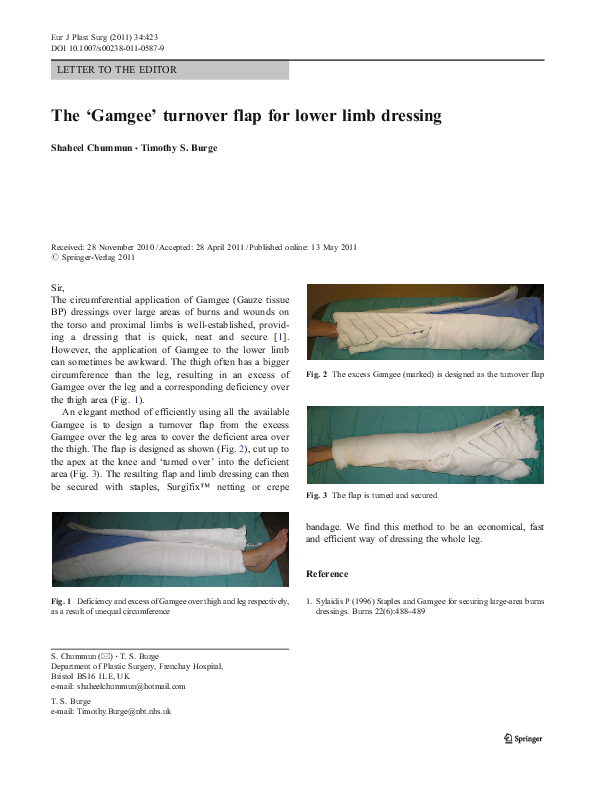(PDF) The ‘Gamgee’ turnover flap for lower limb dressing
