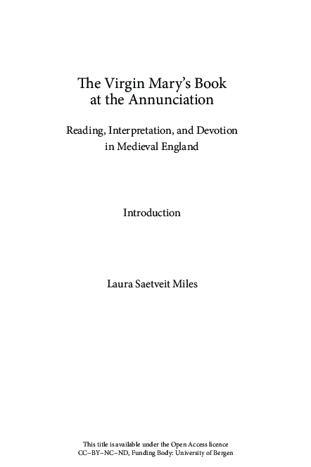 (PDF) Introduction, The Virgin Mary's Book at the Annunciation: Reading ...
