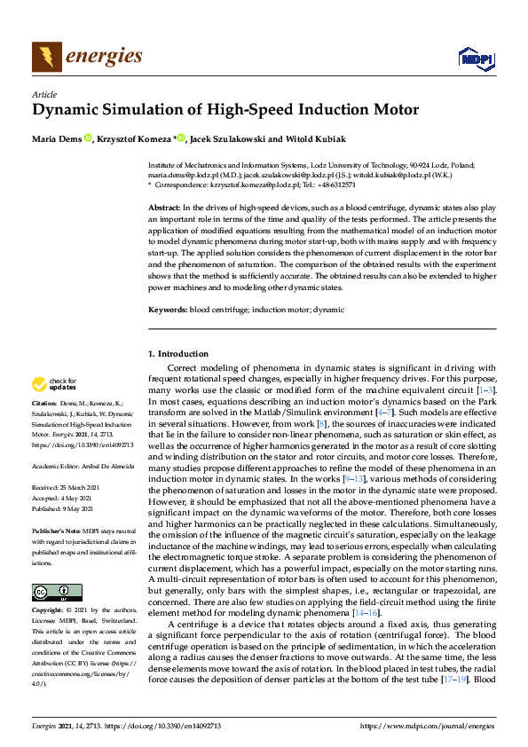 Pdf Dynamic Simulation Of High Speed Induction Motor