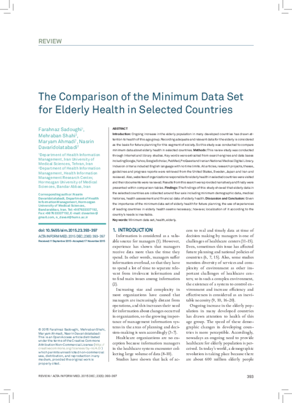 (PDF) The Comparison of the Minimum Data Set for Elderly Health in ...