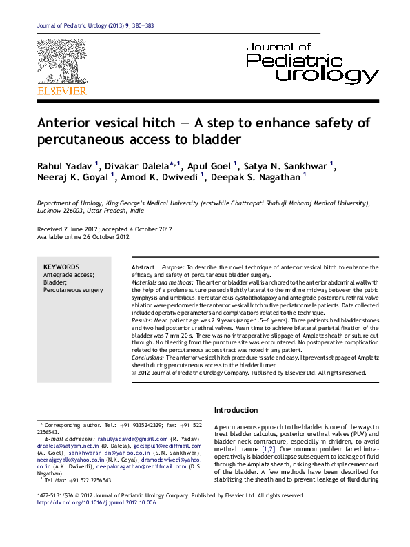 (PDF) Anterior vesical hitch – A step to enhance safety of percutaneous ...