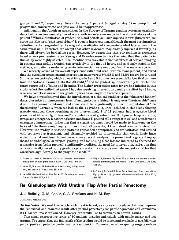 (PDF) Re: Glanuloplasty With Urethral Flap After Partial Penectomy