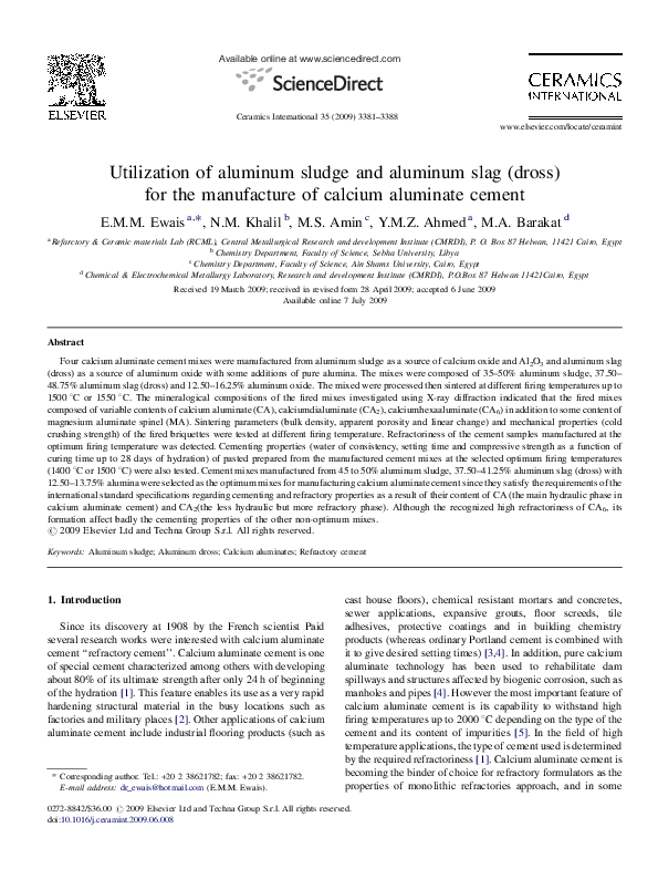 (PDF) Utilization of aluminum sludge and aluminum slag (dross) for the ...