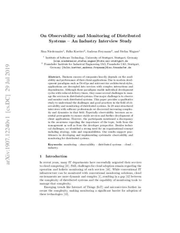 (PDF) On Observability and Monitoring of Distributed Systems – An Industry Interview Study