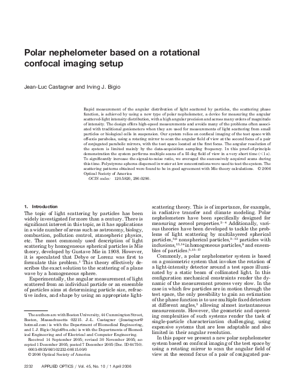 (PDF) Polar nephelometer based on a rotational confocal imaging setup