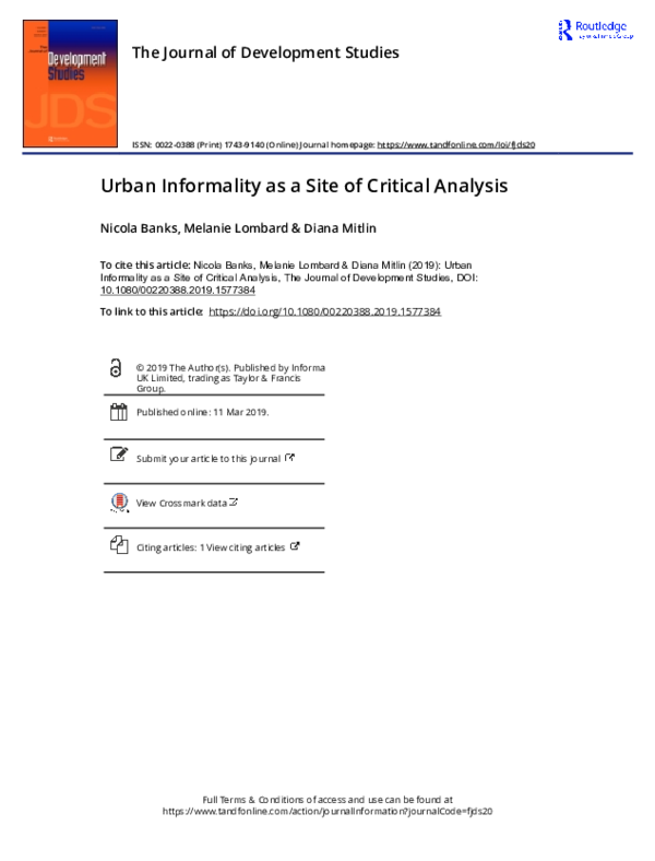 (PDF) Urban Informality as a Site of Critical Analysis
