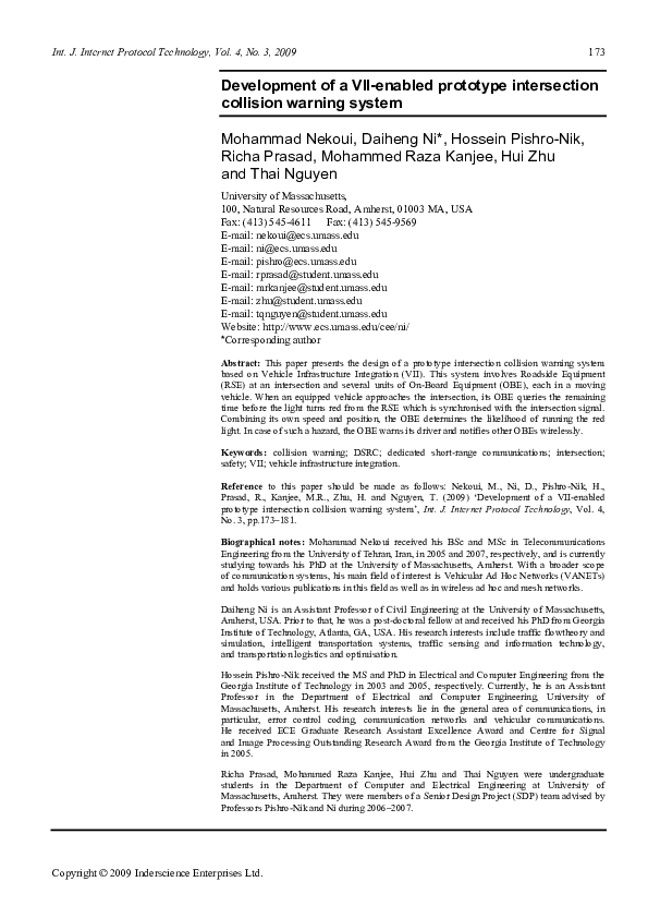 Pdf Development Of A Vii Enabled Prototype Intersection Collision