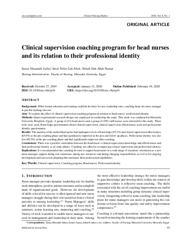(PDF) Clinical supervision coaching program for head nurses and its ...
