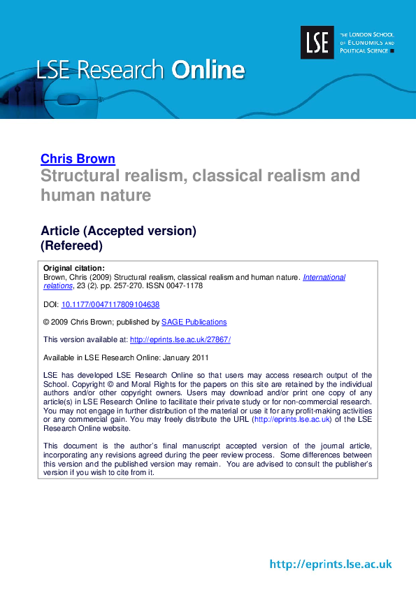 (PDF) Structural realism, classical realism and human nature