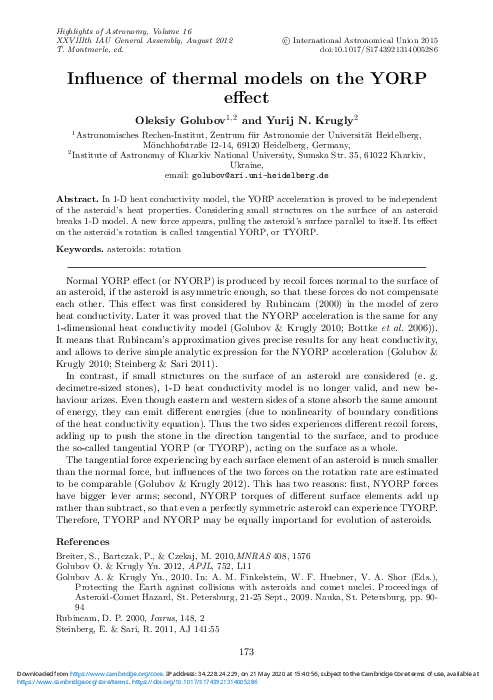 (PDF) Influence of thermal models on the YORP effect