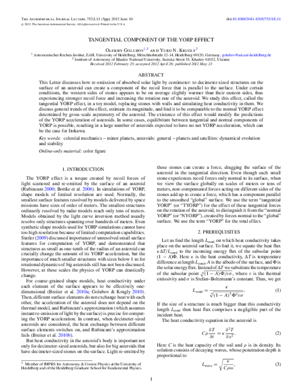 (PDF) Tangential Component of the Yorp Effect