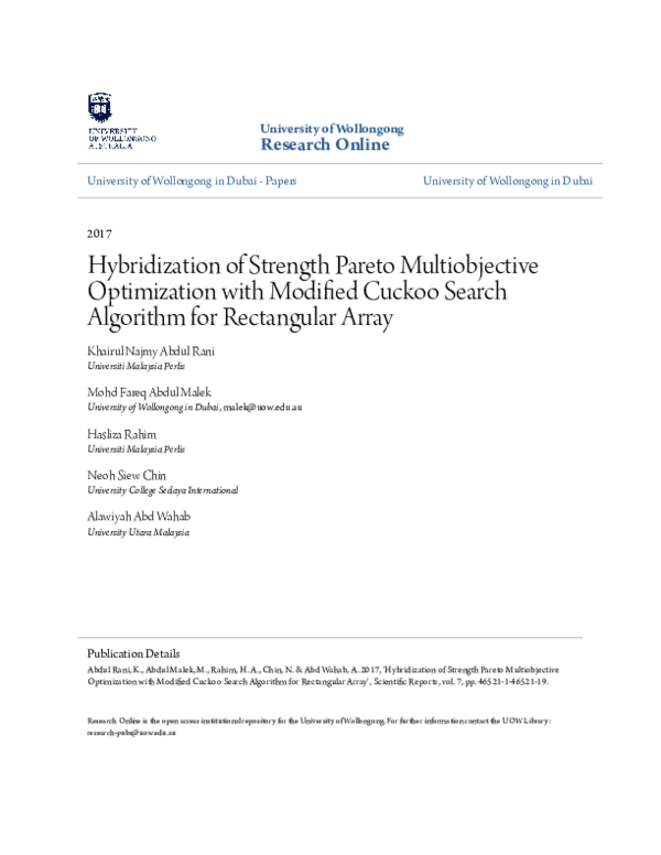 (PDF) Hybridization of Strength Pareto Multiobjective Optimization with Modified Cuckoo Search ...