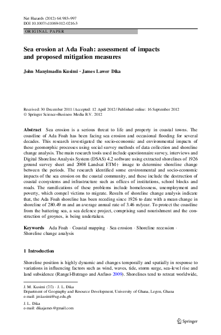 (PDF) Sea erosion at Ada Foah: assessment of impacts and proposed ...