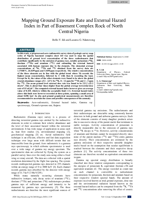 (PDF) Mapping Ground Exposure Rate and External Hazard Index in Part of ...