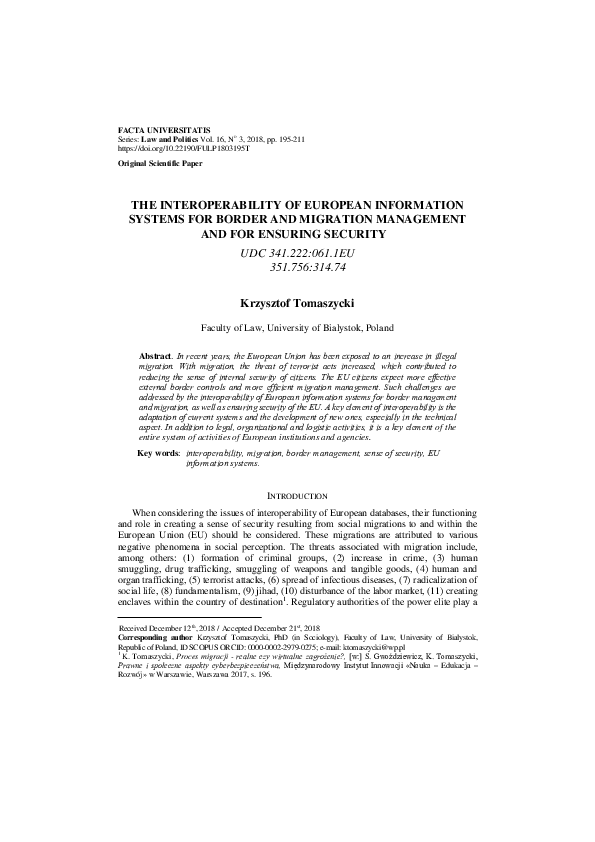 (PDF) The Interoperability of European Information Systems for Border ...