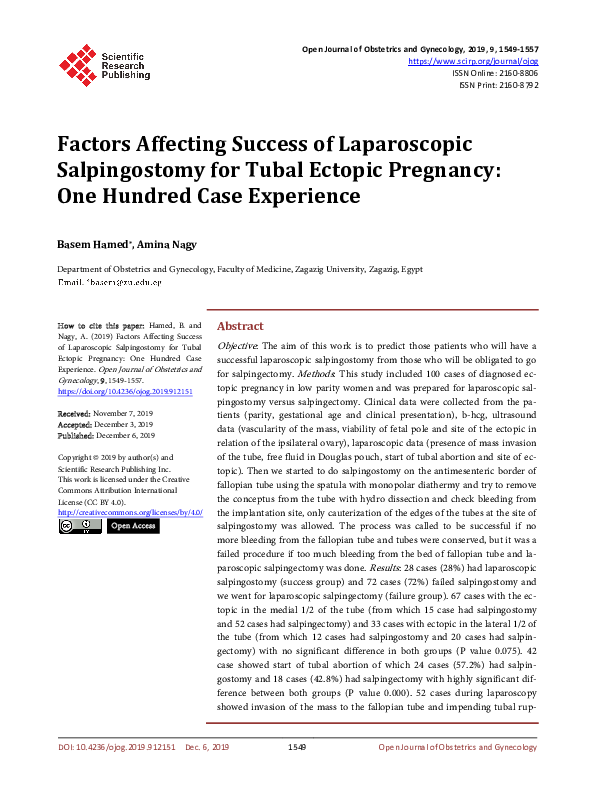 (PDF) Factors Affecting Success of Laparoscopic Salpingostomy for Tubal ...