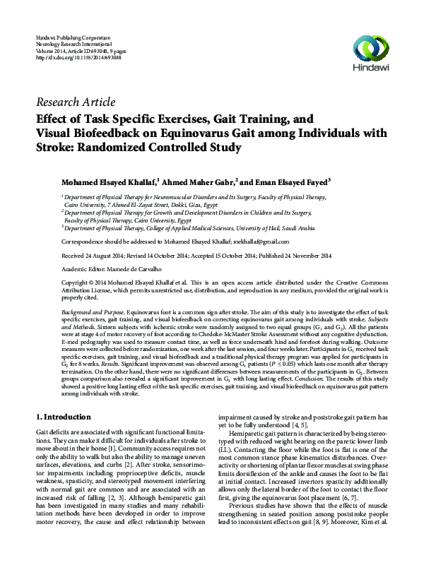 (PDF) Effect of Task Specific Exercises, Gait Training, and Visual ...