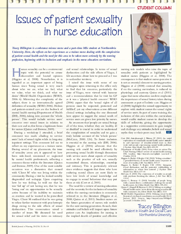 Pdf Issues Of Patient Sexuality In Nurse Education Tracey