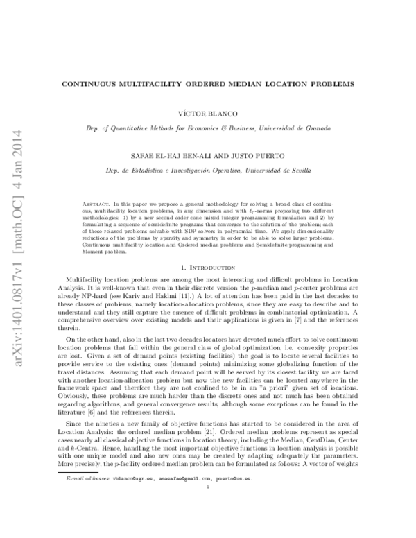 (PDF) Continuous multifacility ordered median location problems