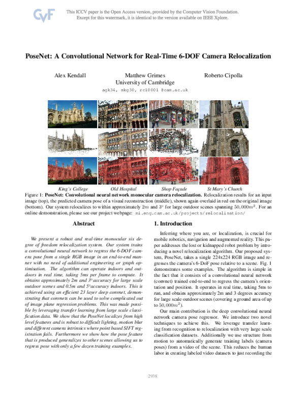 (PDF) PoseNet: A Convolutional Network for Real-Time 6-DOF Camera Relocalization