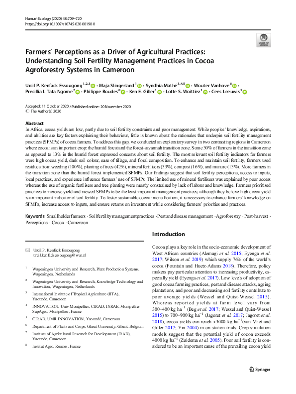 (PDF) Farmers’ Perceptions as a Driver of Agricultural Practices: Understanding Soil Fertility ...
