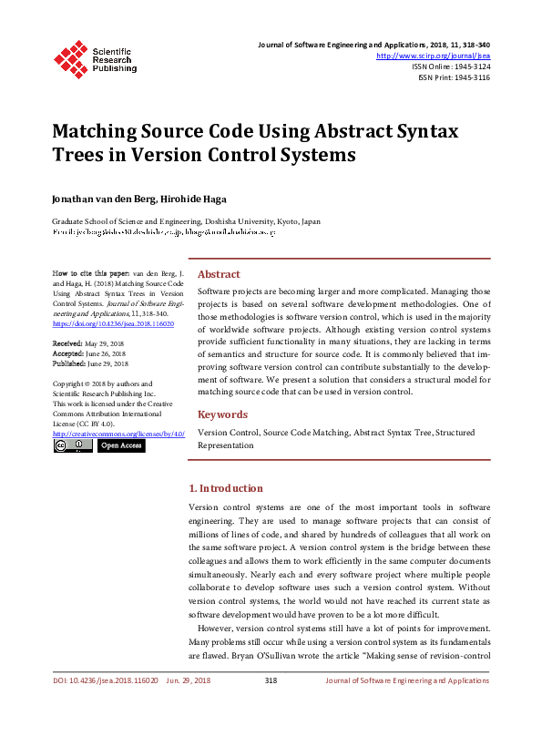 Pdf Matching Source Code Using Abstract Syntax Trees In Version Control Systems
