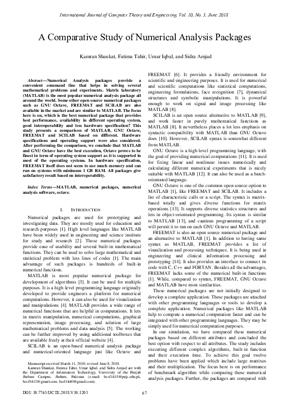 (PDF) A Comparative Study of Numerical Analysis Packages