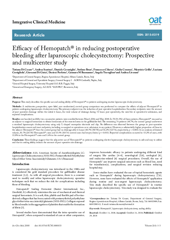 (PDF) Efficacy of Hemopatch® in reducing postoperative bleeding after ...