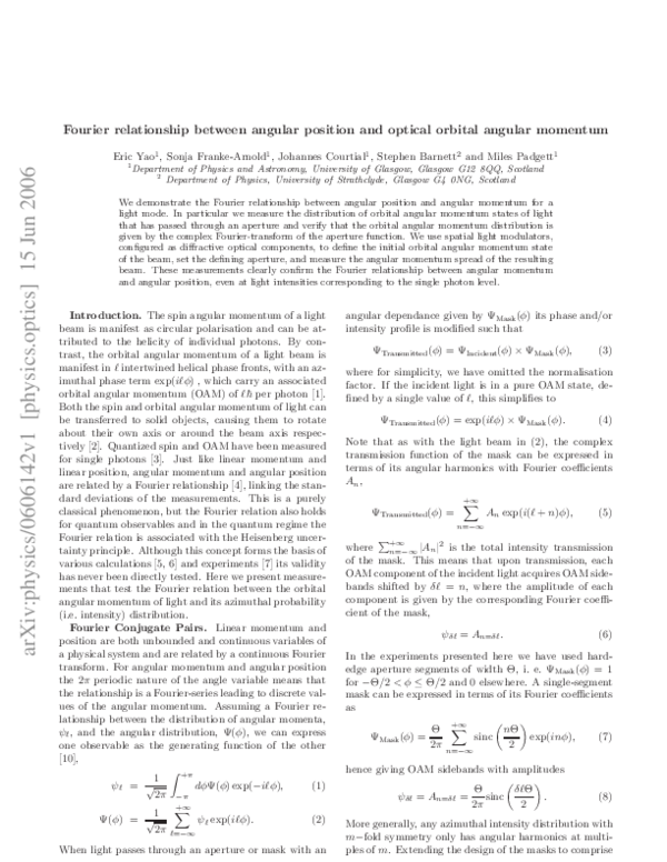 Pdf Fourier Relationship Between Angular Position And Orbital Angular