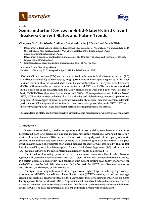 (PDF) Semiconductor Devices in Solid-State/Hybrid Circuit Breakers: Current Status and Future ...