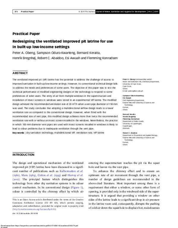 (PDF) Redesigning the ventilated improved pit latrine for use in built ...
