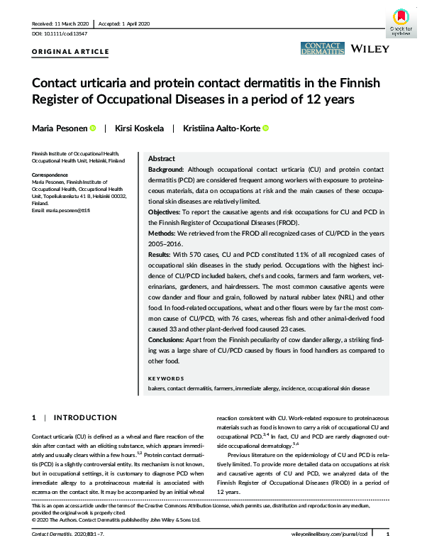 (PDF) Contact Urticaria and Protein Contact Dermatitis | matteo ...