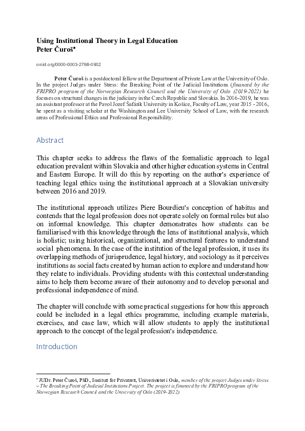(PDF) Using Institutional Theory in Legal Education