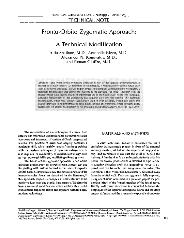 (PDF) Fronto-Orbito Zygomatic Approach: A Technical Modification