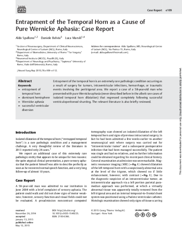 (PDF) Entrapment of the Temporal Horn as a Cause of Pure Wernicke ...