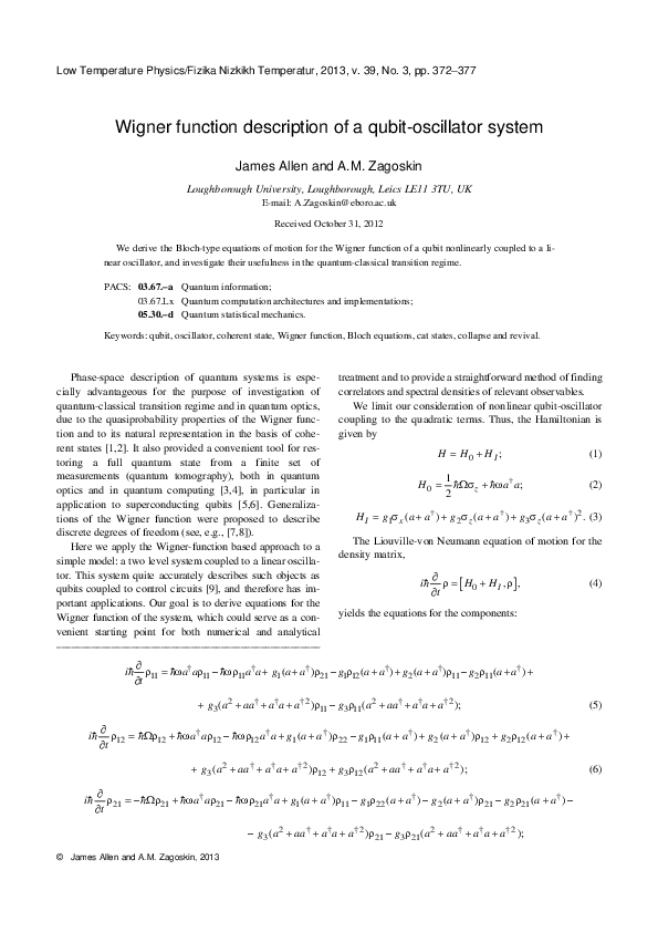 (PDF) Wigner function description of a qubit-oscillator system