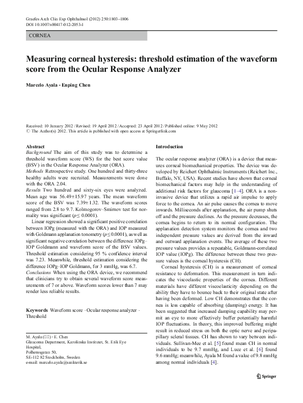 (PDF) Measuring corneal hysteresis: threshold estimation of the ...
